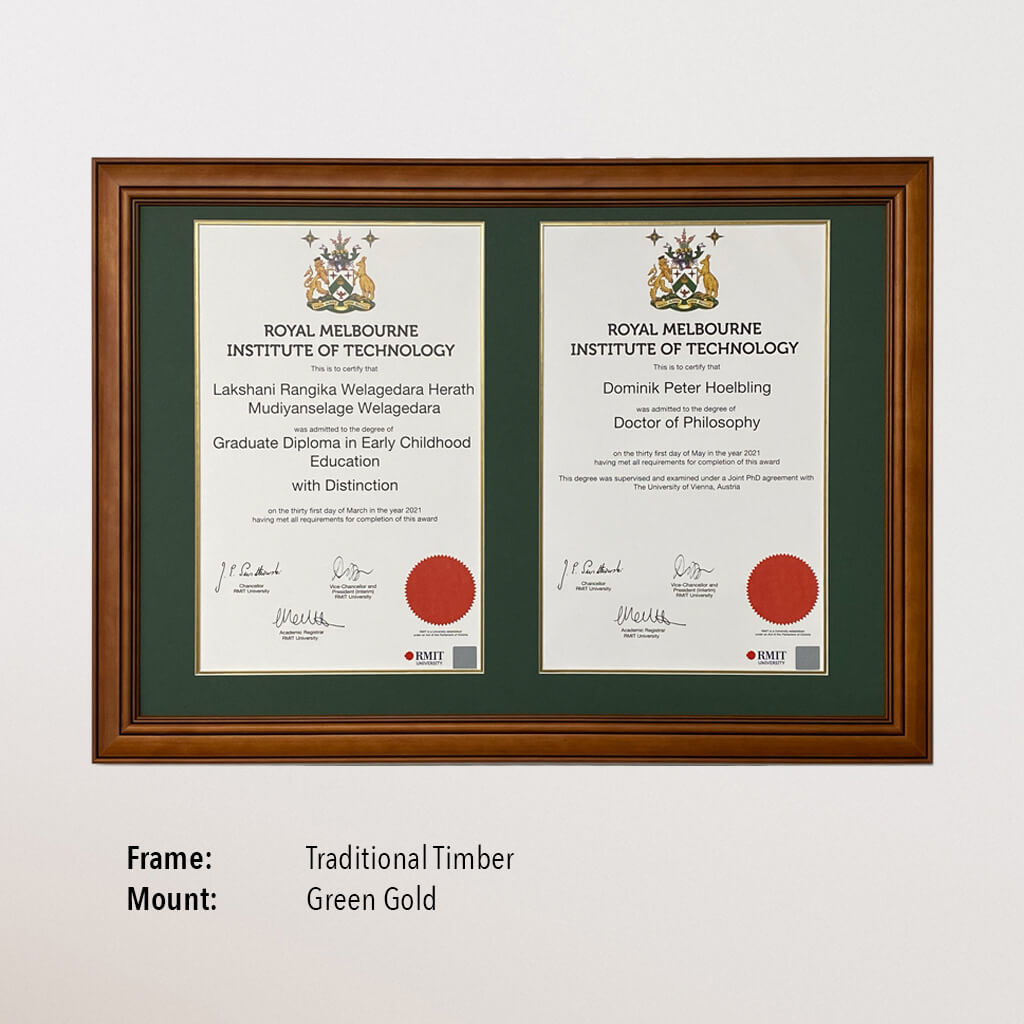 Double Certificate Frame (RMIT) – R & J Framing and Plaques