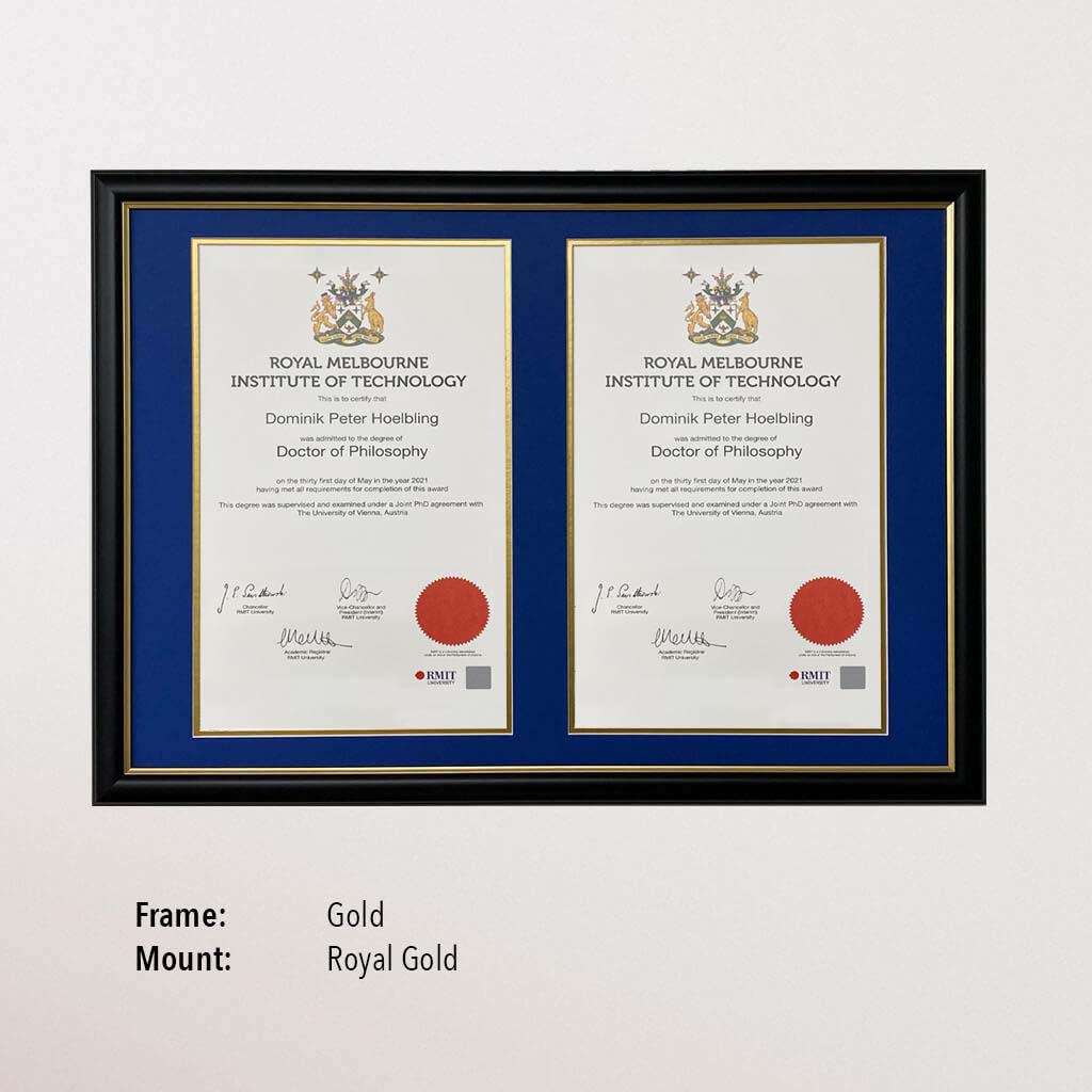 Double Certificate Frame (RMIT) – R & J Framing and Plaques